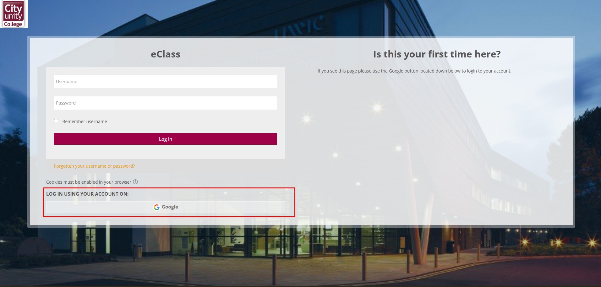 Οδηγίες σύνδεσης στο eclass για φοιτητές - City Unity College
